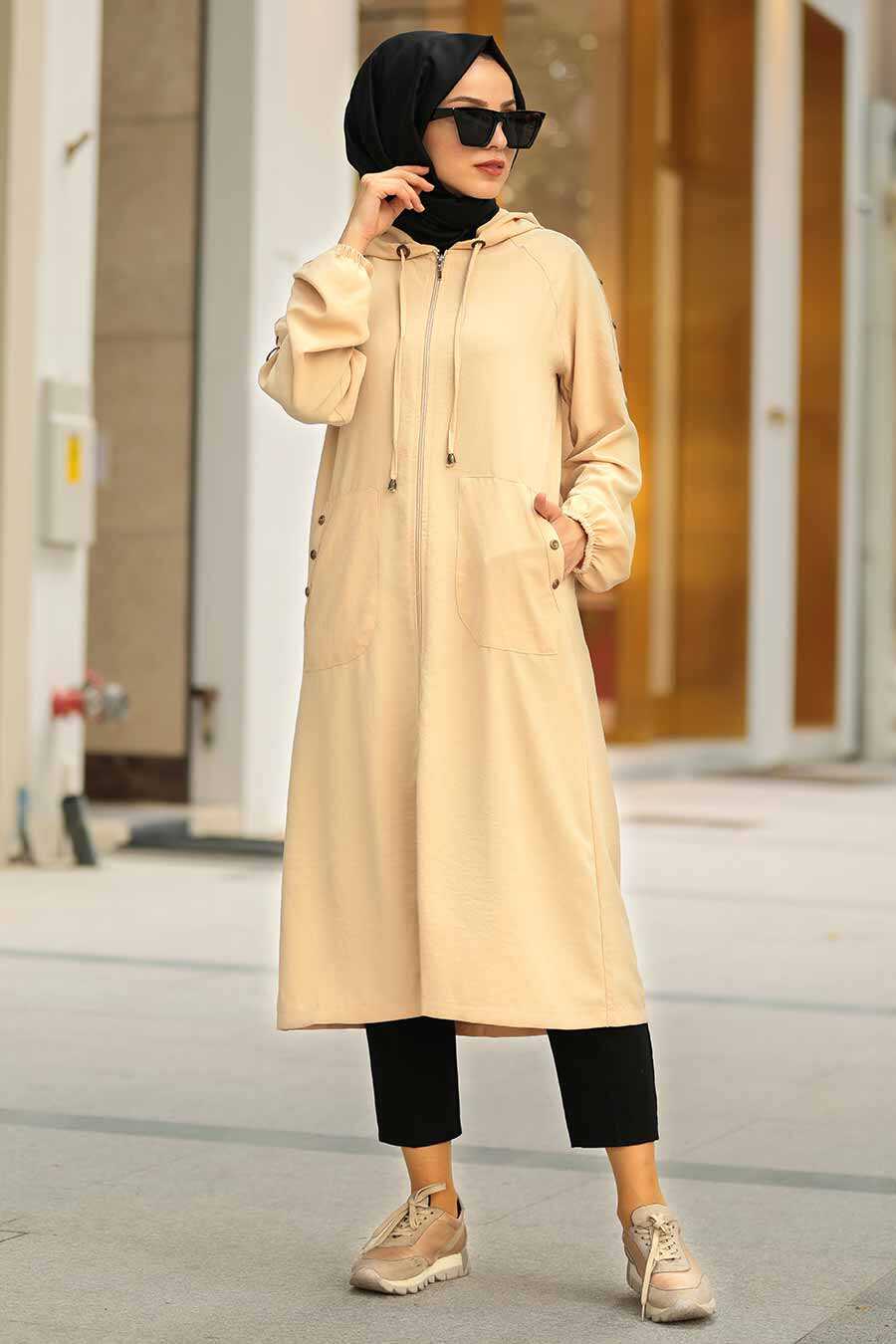 Beige Hijab Coat 12150BEJ - Neva-style.com