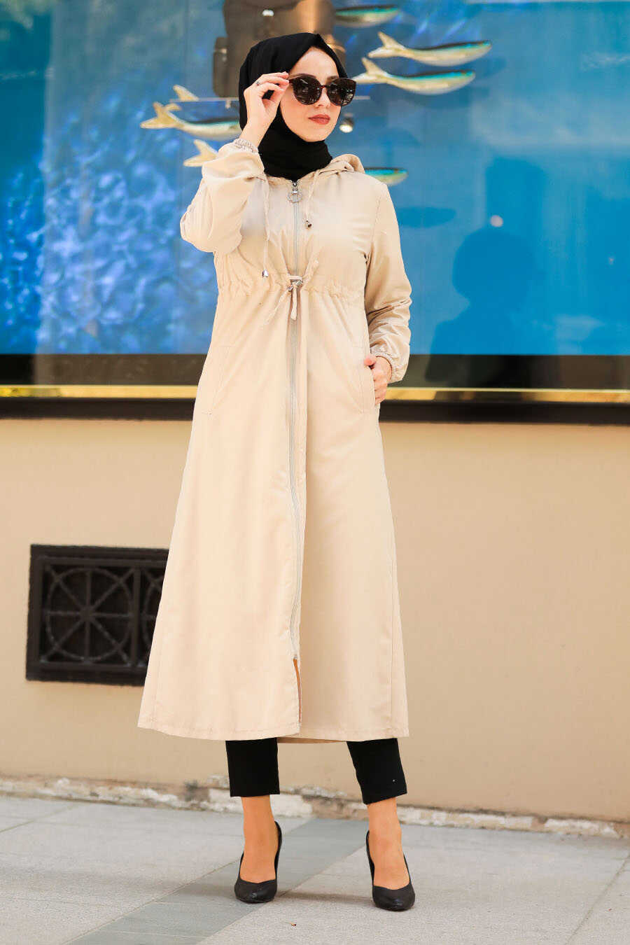 Beige Hijab Coat 51701BEJ - Neva-style.com