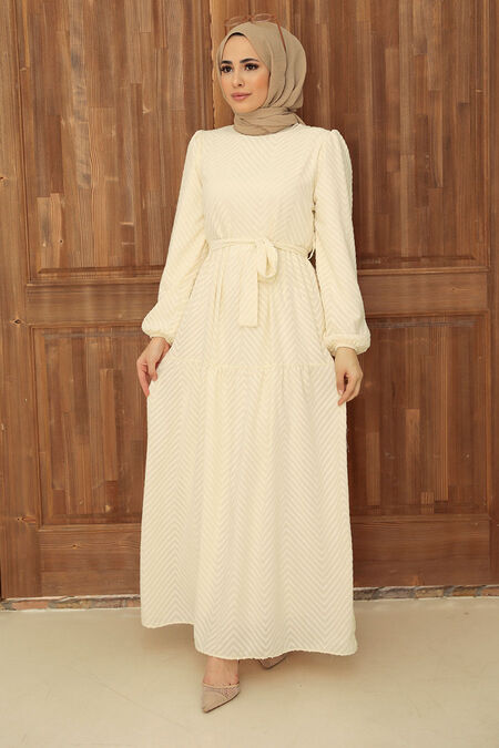 Beige Hijab Dress 13290BEJ - Neva-style.com