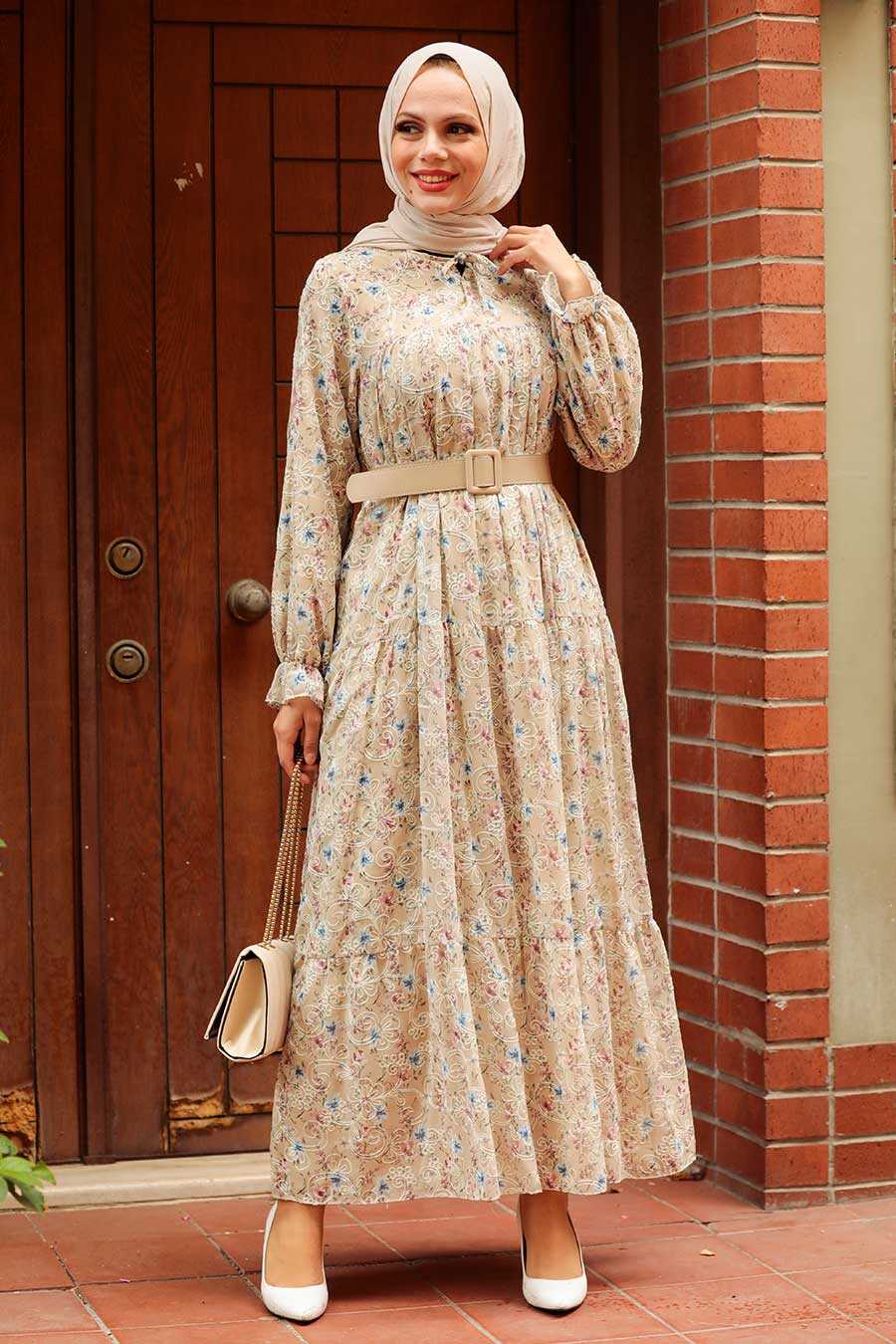 Beige Hijab Dress 2270BEJ - Neva-style.com