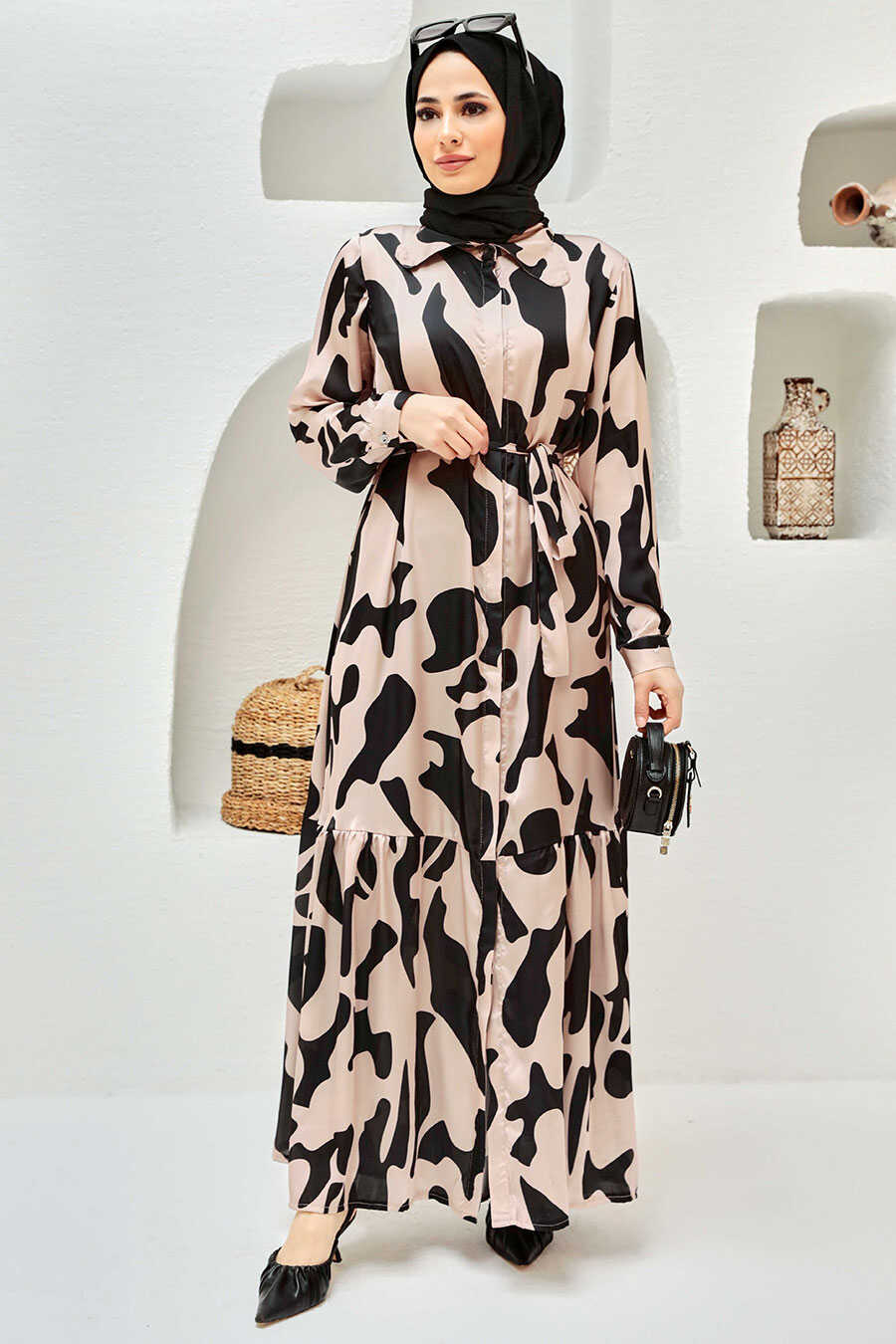 Beige Hijab Dress 30012BEJ - Neva-style.com