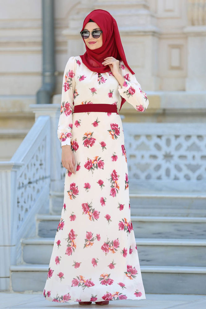 Beige Hijab Dress 76937BEJ - Neva-style.com