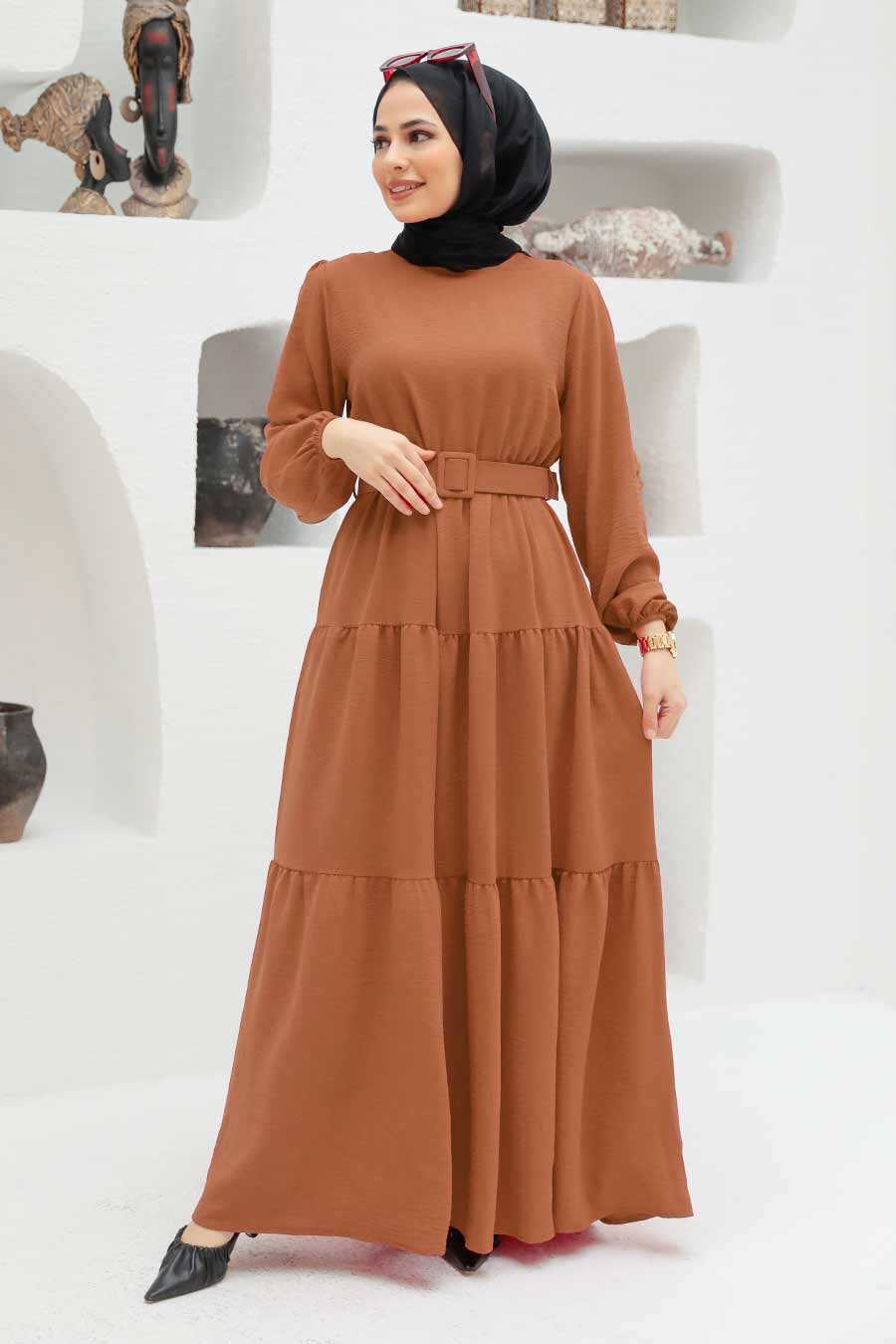Biscuit Hijab Dress 13024BS - Neva-style.com