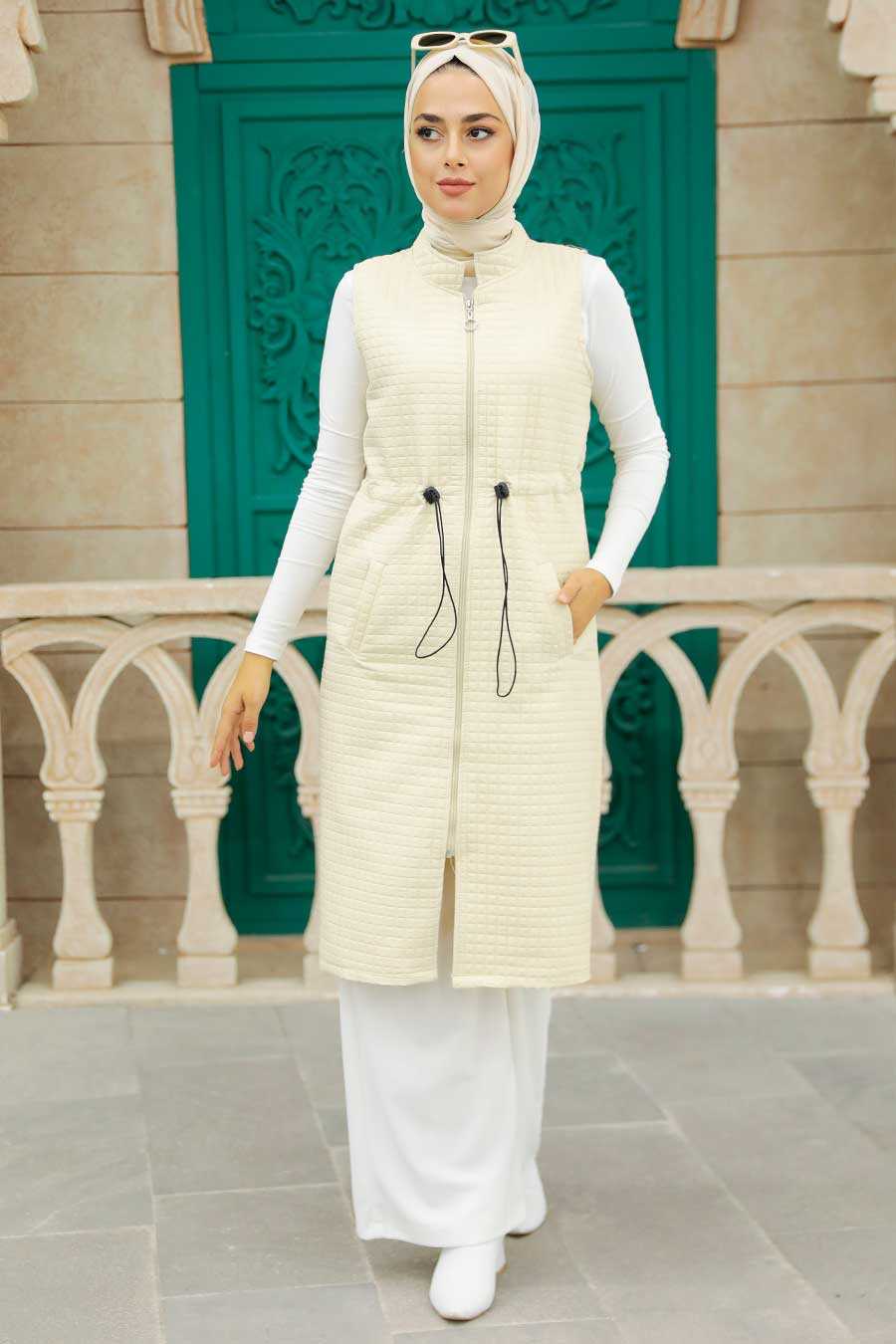 Beige Hijab Vest 35743BEJ - Neva-style.com
