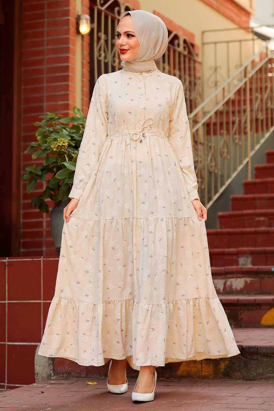 Cream Hijab Dress 22152KR - Neva-style.com