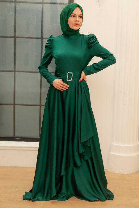 Neva Style - Green Turkish Hijab Prom Dress 3401Y - Neva-style.com