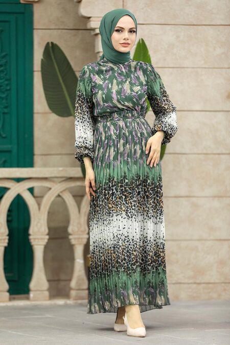 Neva Style - Khaki Hijab Maxi Dress 3889HK - Neva-style.com
