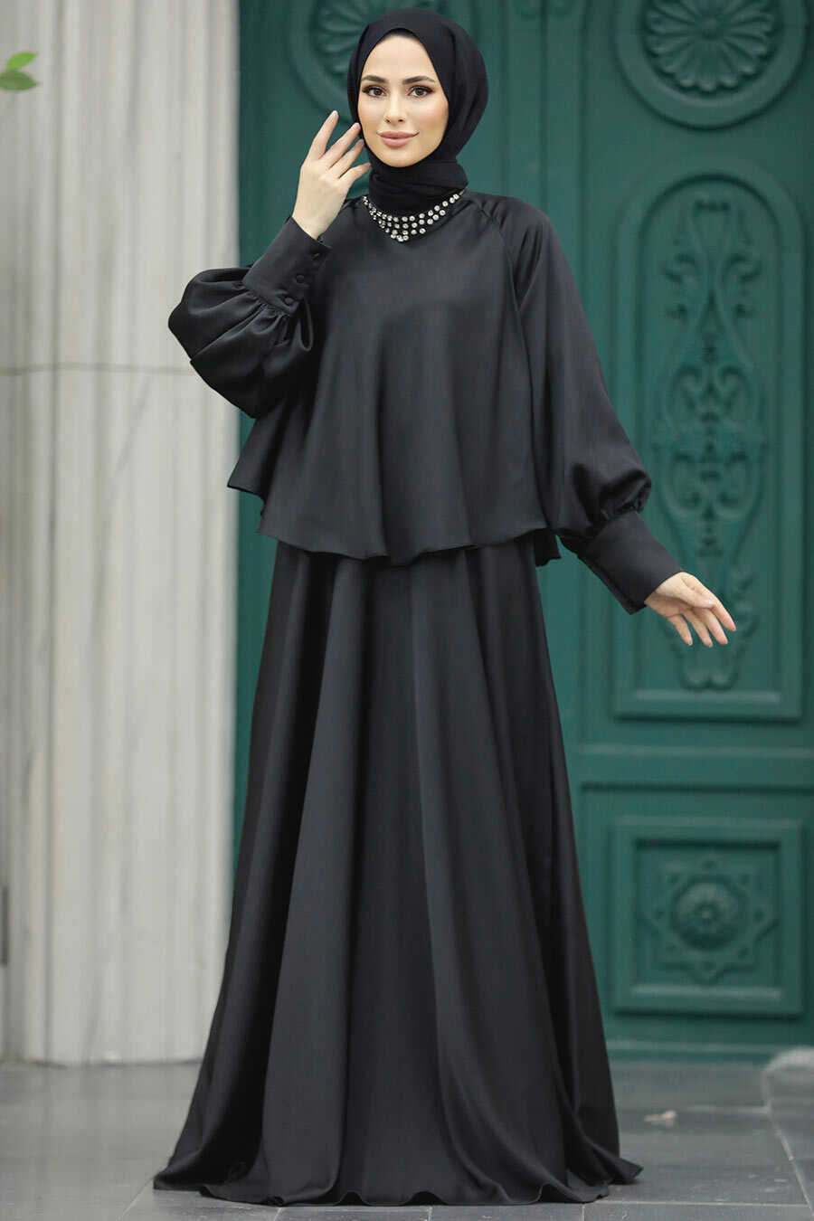 Neva Style - Plus Size Black Hijab Wedding Gown 6051S - Neva-style.com