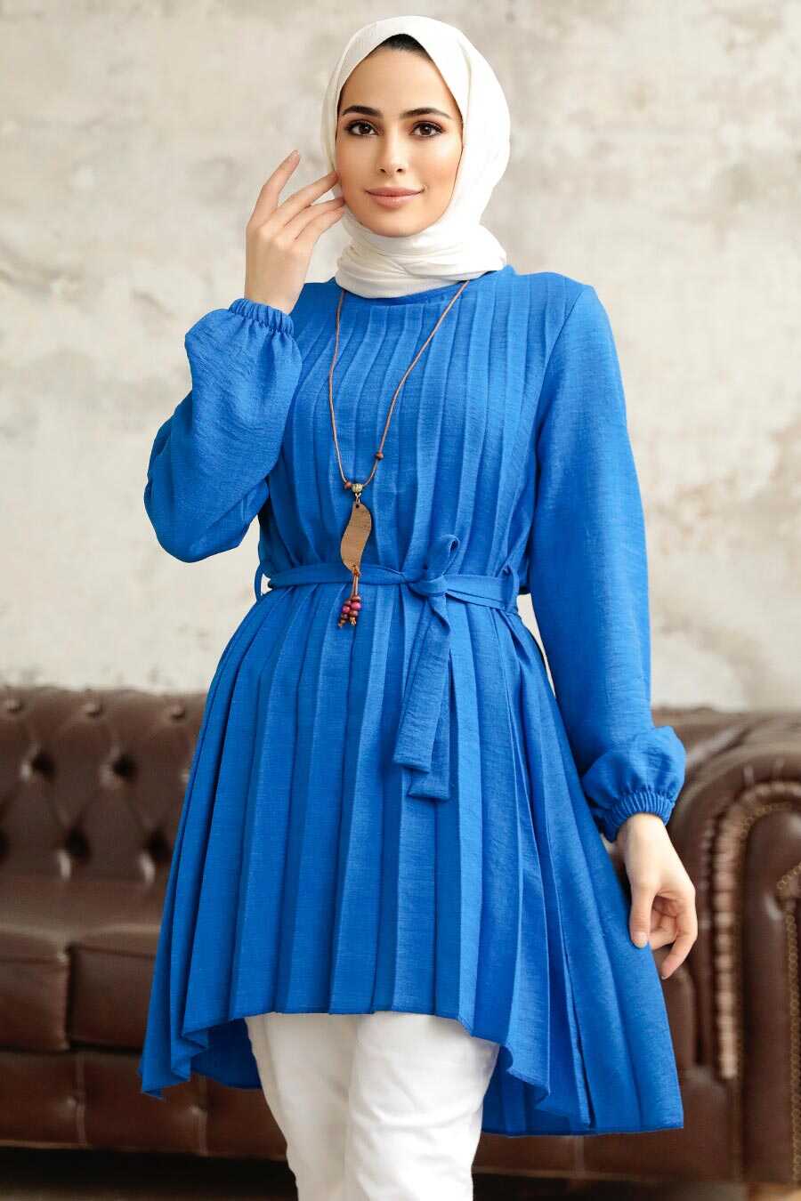 Neva Style - Sax Blue Hijab Turkish Tunic 41233SX - Neva-style.com