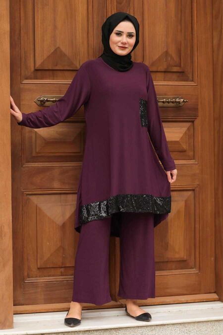 Plum Color Hijab Suit Dress 1946MU - Neva-style.com